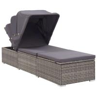 China Wholesale Promotion Outdoor Patio Poolside Garden Rattan Furniture Sun Lounger with Canopy and Cushion Waterproof Fabric Sunbed for sale