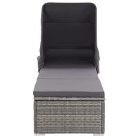 China Wholesale Promotion Outdoor Patio Poolside Garden Rattan Furniture Sun Lounger with Canopy and Cushion Waterproof Fabric Sunbed for sale