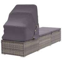 China Wholesale Promotion Outdoor Patio Poolside Garden Rattan Furniture Sun Lounger with Canopy and Cushion Waterproof Fabric Sunbed for sale