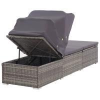 China Wholesale Promotion Outdoor Patio Poolside Garden Rattan Furniture Sun Lounger with Canopy and Cushion Waterproof Fabric Sunbed for sale
