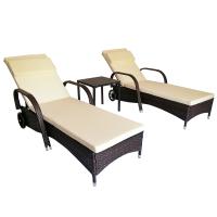 China Leisure Outdoor Rattan Double Sun Bed Rattan Wicker Chaise Lounge Poolside Style Modern Furniture Sunbed with Wheels for sale