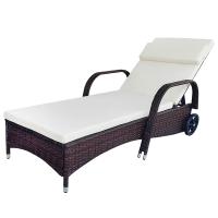 China Leisure Outdoor Rattan Double Sun Bed Rattan Wicker Chaise Lounge Poolside Style Modern Furniture Sunbed with Wheels for sale