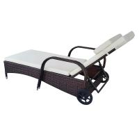 China Leisure Outdoor Rattan Double Sun Bed Rattan Wicker Chaise Lounge Poolside Style Modern Furniture Sunbed with Wheels for sale