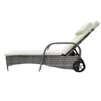 China Folding Outdoor Foldable Beach Chaise Lounge Relax Leisure Lowseat Lounge Portable Rattan Sun Lounger With Two Rear Wheels for sale