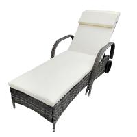 China Folding Outdoor Foldable Beach Chaise Lounge Relax Leisure Lowseat Lounge Portable Rattan Sun Lounger With Two Rear Wheels for sale