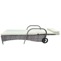 China Folding Outdoor Foldable Beach Chaise Lounge Relax Leisure Lowseat Lounge Portable Rattan Sun Lounger With Two Rear Wheels for sale