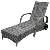 China Folding Outdoor Foldable Beach Chaise Lounge Relax Leisure Lowseat Lounge Portable Rattan Sun Lounger With Two Rear Wheels for sale