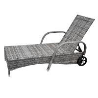 China Folding Outdoor Foldable Beach Chaise Lounge Relax Leisure Lowseat Lounge Portable Rattan Sun Lounger With Two Rear Wheels for sale