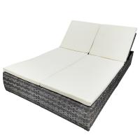 China Leisure Outdoor Rattan Double Sun Bed Rattan Wicker Chaise Lounge 2 Person Daybed  Curved Modern Furniture Gray for sale