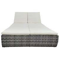 China Leisure Outdoor Rattan Double Sun Bed Rattan Wicker Chaise Lounge 2 Person Daybed  Curved Modern Furniture Gray for sale