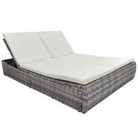 China Leisure Outdoor Rattan Double Sun Bed Rattan Wicker Chaise Lounge 2 Person Daybed  Curved Modern Furniture Gray for sale