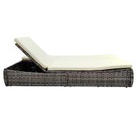China Leisure Outdoor Rattan Double Sun Bed Rattan Wicker Chaise Lounge 2 Person Daybed  Curved Modern Furniture Gray for sale