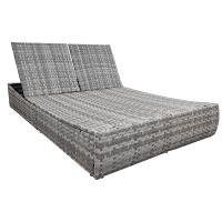 China Leisure Outdoor Rattan Double Sun Bed Rattan Wicker Chaise Lounge 2 Person Daybed  Curved Modern Furniture Gray for sale