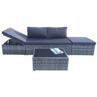 China Wholesale Factory Delivery Made in China Outdoor Furniture Rattan Multi Function Sofa Set Wicker Chaise Lounge With Coffee Table for sale