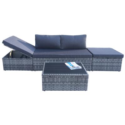 China Wholesale Factory Delivery Made in China Outdoor Furniture Rattan Multi Function Sofa Set Wicker Chaise Lounge With Coffee Table for sale