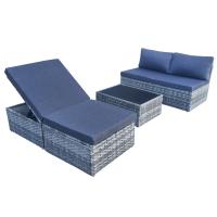 China Wholesale Factory Delivery Made in China Outdoor Furniture Rattan Multi Function Sofa Set Wicker Chaise Lounge With Coffee Table for sale