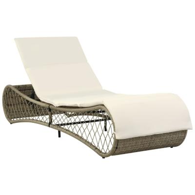 China New Original Outside Sun Bed Lounger White Cushion Poly Rattan Gray Pool Chaise Lounge for sale