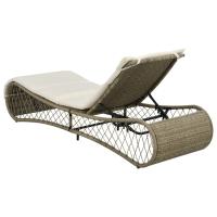 China New Original Outside Sun Bed Lounger White Cushion Poly Rattan Gray Pool Chaise Lounge for sale