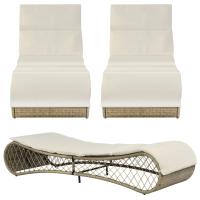 China New Original Outside Sun Bed Lounger White Cushion Poly Rattan Gray Pool Chaise Lounge for sale