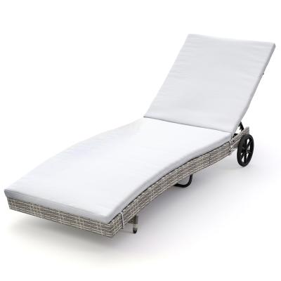 China Outdoor Beach Swimming Pool Folding Lounge Chair Sunbed With 2 Wheels Customized Rattan Sunlounger for sale