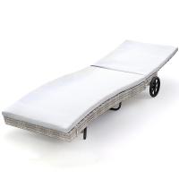 China Outdoor Beach Swimming Pool Folding Lounge Chair Sunbed With 2 Wheels Customized Rattan Sunlounger for sale