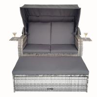 China Leisure Outdoor Rattan Double Sun Bed Rattan Wicker Chaise Lounge Daybed With Canopy for sale