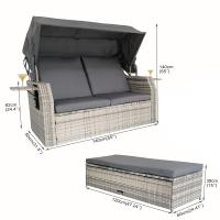 China Leisure Outdoor Rattan Double Sun Bed Rattan Wicker Chaise Lounge Daybed With Canopy for sale