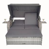 China Leisure Outdoor Rattan Double Sun Bed Rattan Wicker Chaise Lounge Daybed With Canopy for sale