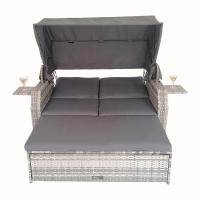 China Leisure Outdoor Rattan Double Sun Bed Rattan Wicker Chaise Lounge Daybed With Canopy for sale