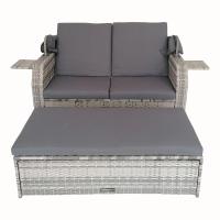 China Leisure Outdoor Rattan Double Sun Bed Rattan Wicker Chaise Lounge Daybed With Canopy for sale
