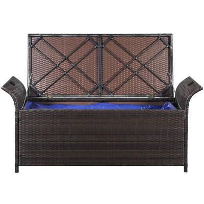 China Wholesale Price High Quality Steel Frame  Rattan Storage Bench Outdoor Furniture Storage Box With Eye Rings 2 Sides Garden Bench for sale