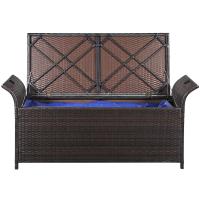 China Wholesale Price High Quality Steel Frame  Rattan Storage Bench Outdoor Furniture Storage Box With Eye Rings 2 Sides Garden Bench for sale