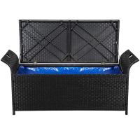 China Wholesale Price High Quality Steel Frame  Rattan Storage Bench Outdoor Furniture Storage Box With Eye Rings 2 Sides Garden Bench for sale