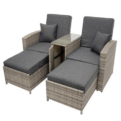 China Swimming Pool Chaise Lounge Plastic Rattan Outdoor Furniture Multi-Function Chair Stool Storage Box Table for sale