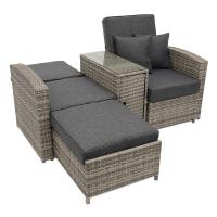 China Swimming Pool Chaise Lounge Plastic Rattan Outdoor Furniture Multi-Function Chair Stool Storage Box Table for sale