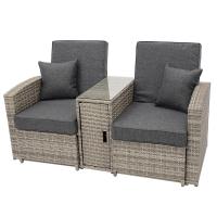 China Swimming Pool Chaise Lounge Plastic Rattan Outdoor Furniture Multi-Function Chair Stool Storage Box Table for sale