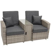 China Swimming Pool Chaise Lounge Plastic Rattan Outdoor Furniture Multi-Function Chair Stool Storage Box Table for sale