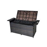 China Dual-Tone PE Rattan Outdoor Storage Bench 255L Large Capacity Patio Garden Storage Box with Galvanized Steel Frame for sale