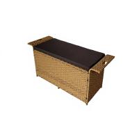 China Dual-Tone PE Rattan Outdoor Storage Bench 255L Large Capacity Patio Garden Storage Box with Galvanized Steel Frame for sale