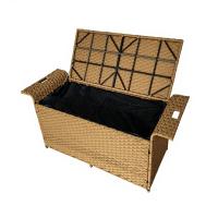 China Dual-Tone PE Rattan Outdoor Storage Bench 255L Large Capacity Patio Garden Storage Box with Galvanized Steel Frame for sale