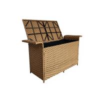 China Dual-Tone PE Rattan Outdoor Storage Bench 255L Large Capacity Patio Garden Storage Box with Galvanized Steel Frame for sale