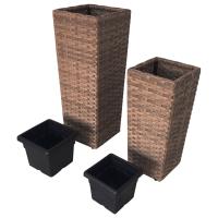 China Outdoor Indoor Rattan Flower Pot Wicker Garden Planter Stand for sale