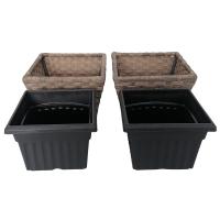 China Metal Frame PE Wicker Plastic Pots Artificial Woven Home Garden Plant Pots for sale