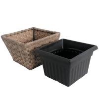 China Metal Frame PE Wicker Plastic Pots Artificial Woven Home Garden Plant Pots for sale