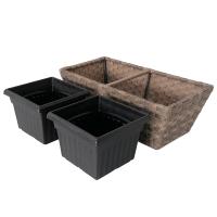 China Factory Wholesale Galvanized Steel Frame Wide PE Rattan Garden Planter Flower Pots for sale