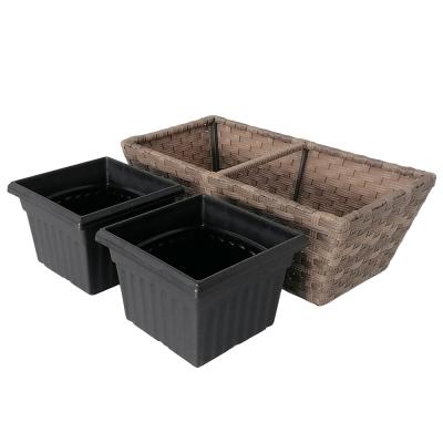 China Factory Wholesale Galvanized Steel Frame Wide PE Rattan Garden Planter Flower Pots for sale