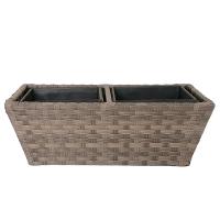 China Factory Wholesale Galvanized Steel Frame Wide PE Rattan Garden Planter Flower Pots for sale
