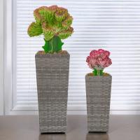 China Outdoor Indoor Rattan Flower Pot Wicker Garden Square Planter for sale