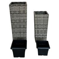 China Outdoor Indoor Rattan Flower Pot Wicker Garden Square Planter for sale