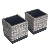 China Set of 2 Latest Popular Garden Planter Metal Frame Weather Resistance PE Rattan Flowerpot Plant Pot for sale